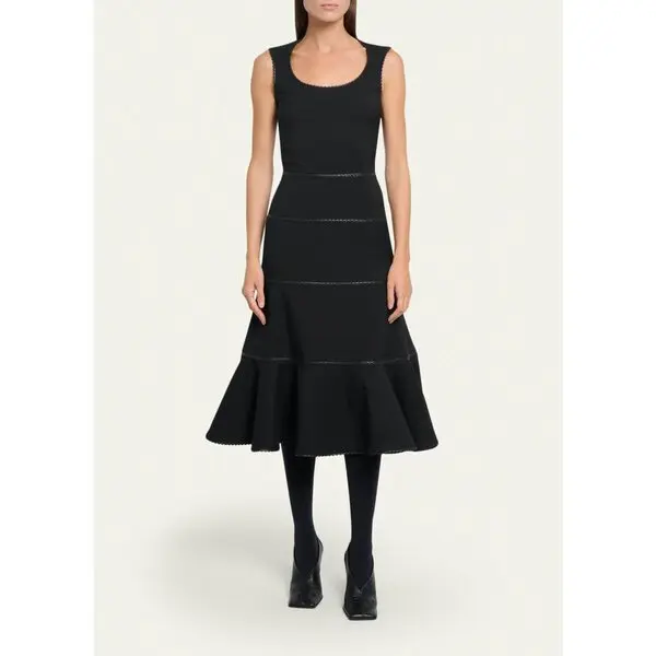 Alaïa Leather Braided Sleeveless Tiered Midi Dress