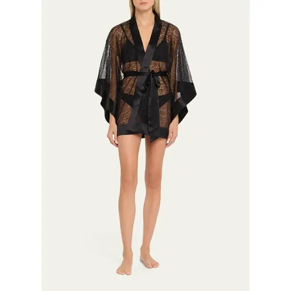 Kiki De Montparnasse Petite Fleur Sheer Lace Kimono Robe