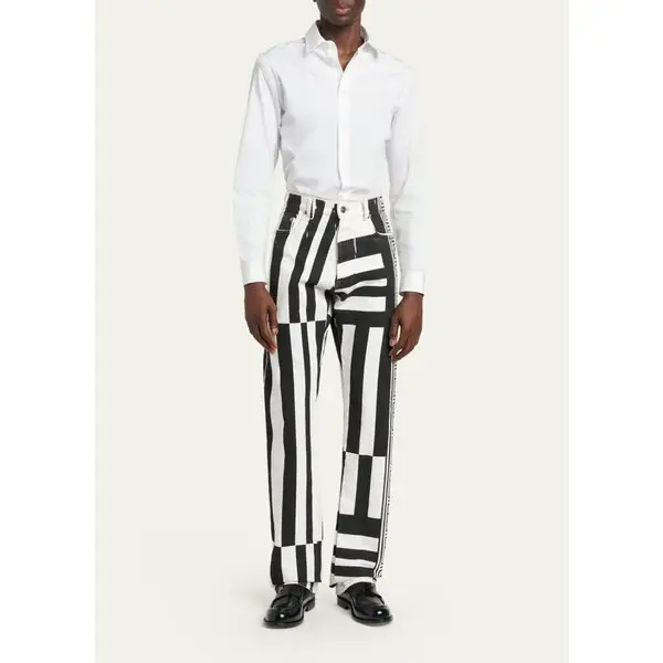 Versace Two-tone Greca Paneled Straight-leg Pants