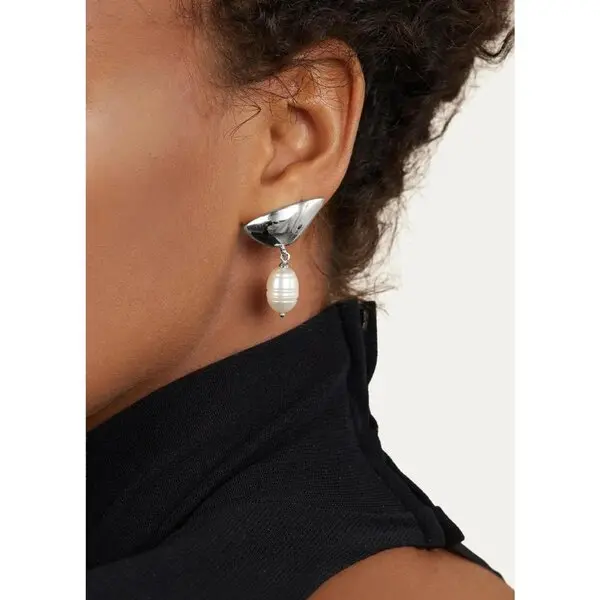 Lady Grey Lobe Pearl Drop Earrings - Silver