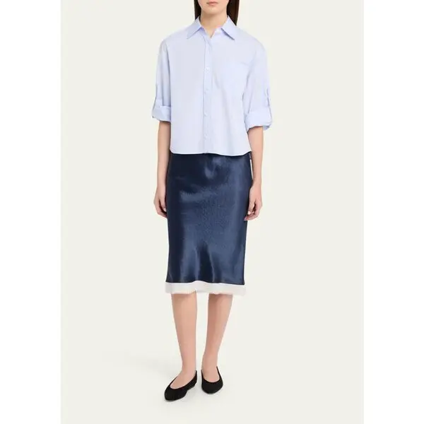 Maria Mcmanus Ribbon-trim Bias Satin Midi Skirt - Navy
