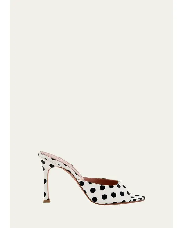 Amina Muaddi 95mm Alexa Polka-dot Satin Mule Pumps - White/black