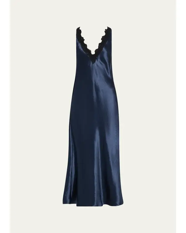 Maria Mcmanus Lace-trim V-neck Satin Midi Slip Dress