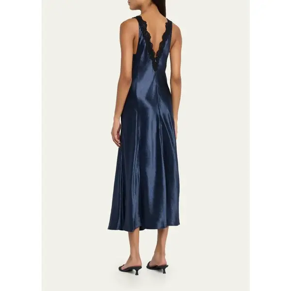 Maria Mcmanus Lace-trim V-neck Satin Midi Slip Dress