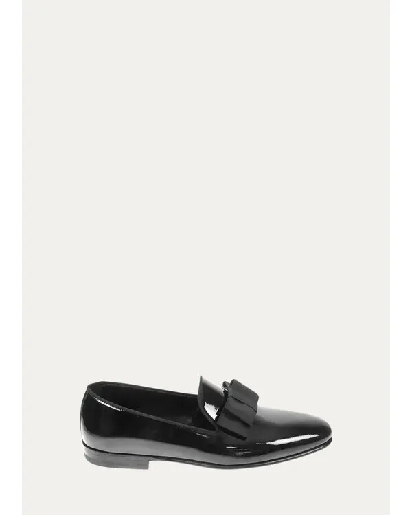 Bergdorf Goodman Patent Leather Grosgrain-bow Loafers