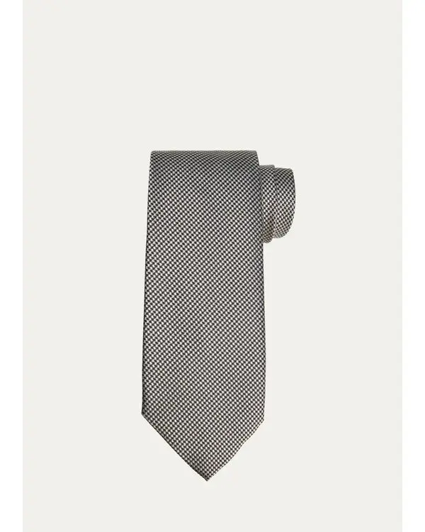 TOM FORD Micro-houndstooth Silk Tie - Silver