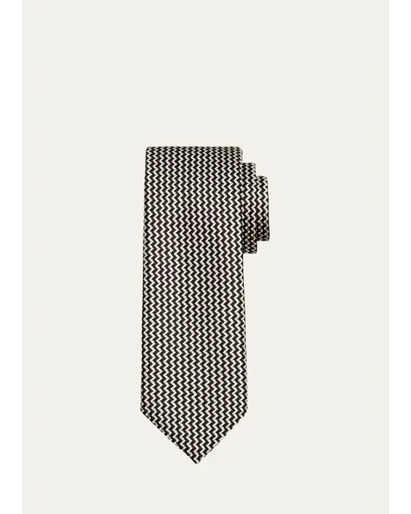 TOM FORD Contrast Zigzag Silk Tie - Black