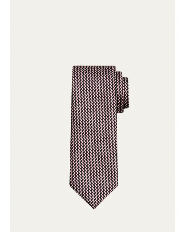 TOM FORD Contrast Zigzag Silk Tie - Pink