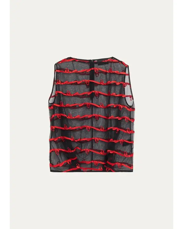 Simone Rocha Bow Embroidered Tulle Boxy Smock Top