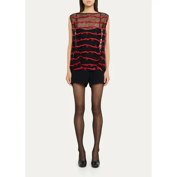 Simone Rocha Bow Embroidered Tulle Boxy Smock Top