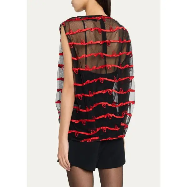 Simone Rocha Bow Embroidered Tulle Boxy Smock Top