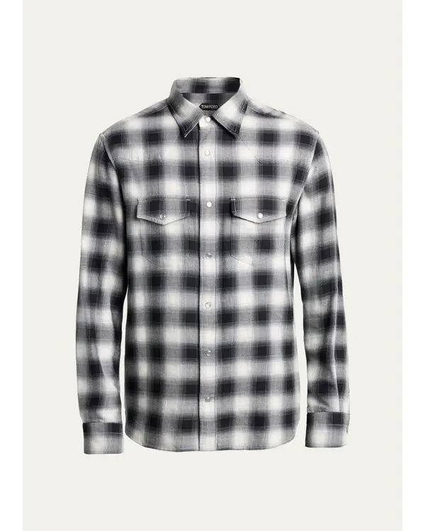 TOM FORD Cotton And Cashmere Check Snap-front Western Shirt