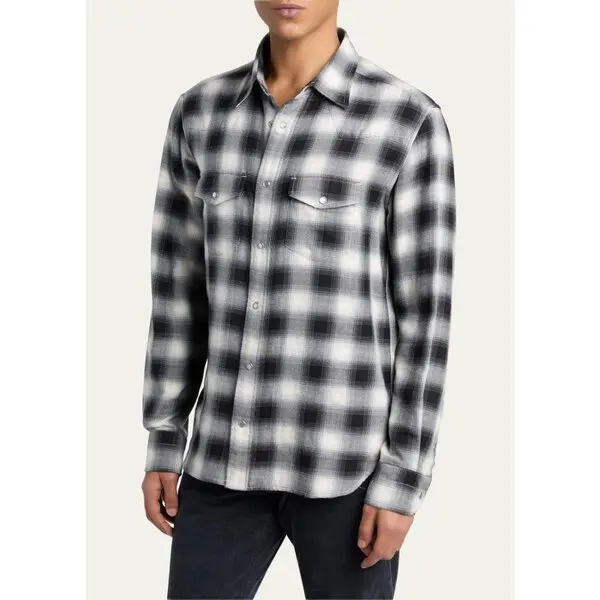 TOM FORD Cotton And Cashmere Check Snap-front Western Shirt