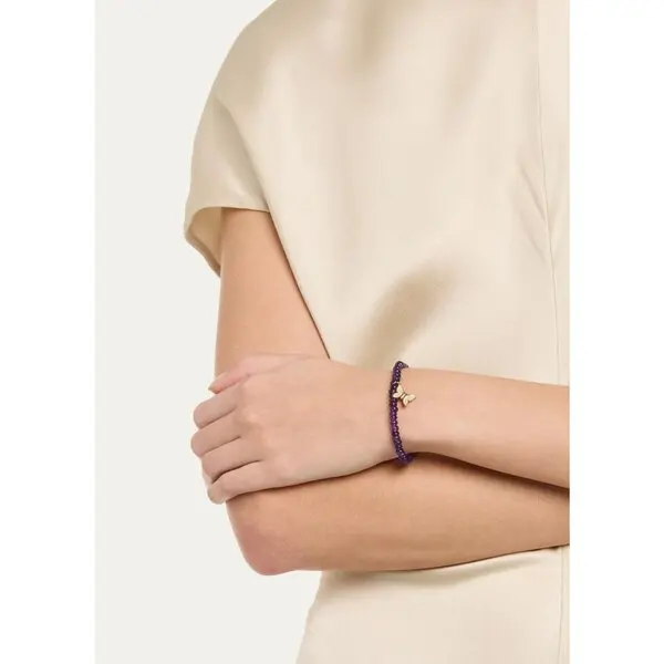 SYDNEY EVAN 14k Mini Diamond Pave Butterfly On Amethyst Stretch Bracelet