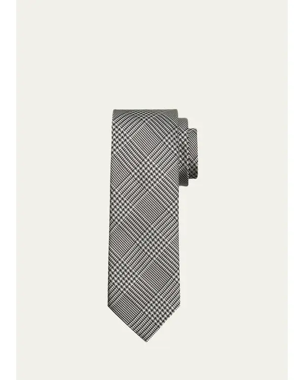 TOM FORD Prince Of Wales Linen Tie - Silver