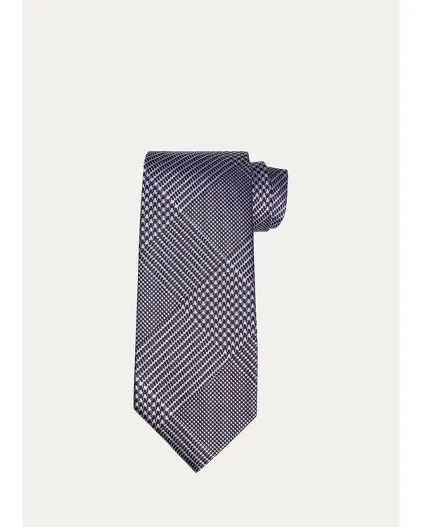 TOM FORD Glen Plaid Linen Tie - Lavander