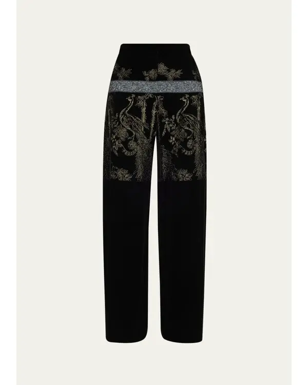 Giorgio Armani Metallic Embroidered Velvet Wide-leg Trousers