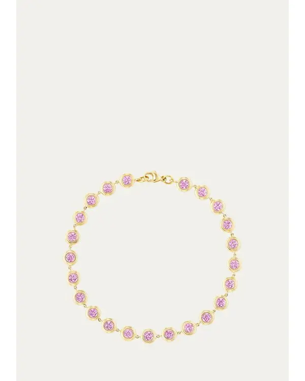 GEMELLA JEWELS 18k Yellow Gold Pink Sapphire Tennis Double Bubble Bezel Bracelet, 2mm - Orange