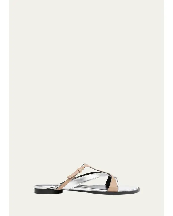 Pierre Hardy Brasilia Bicolor Leather Thong Sandals - Silver