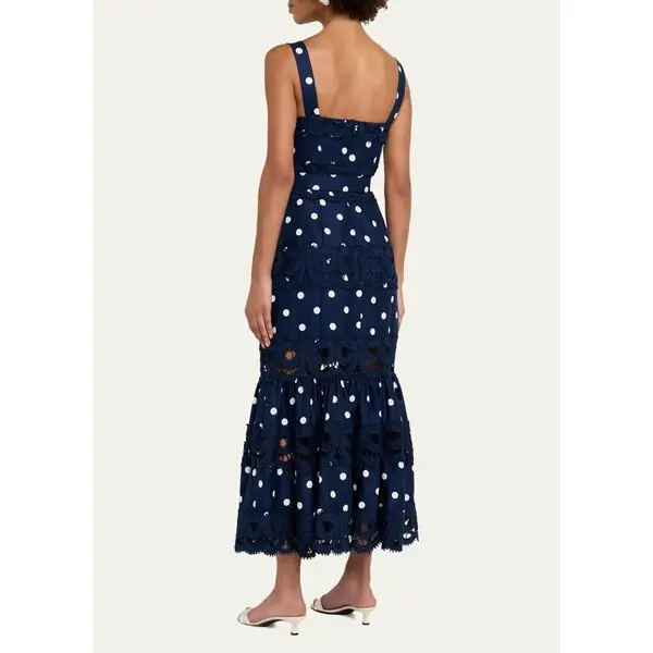 SELF-PORTRAIT Polka Dot Linen Midi Dress