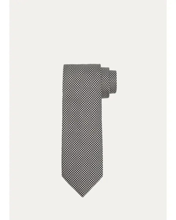 TOM FORD Micro-cross Silk Tie - Silver