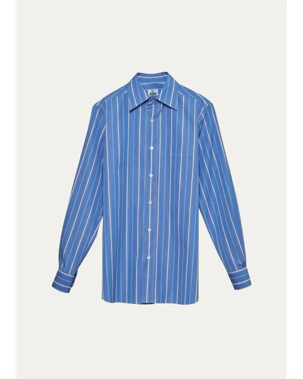 SEBLINE Cotton Poplin New Work Button-down Shirt - Paris Stripe