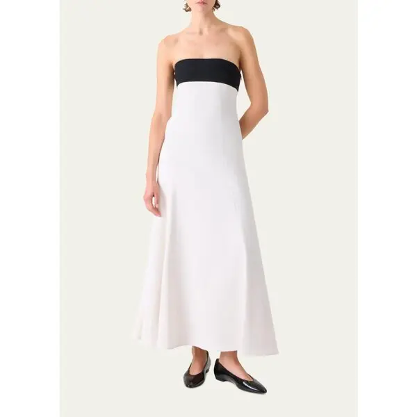 Akris Strapless Denim A-line Ankle Dress