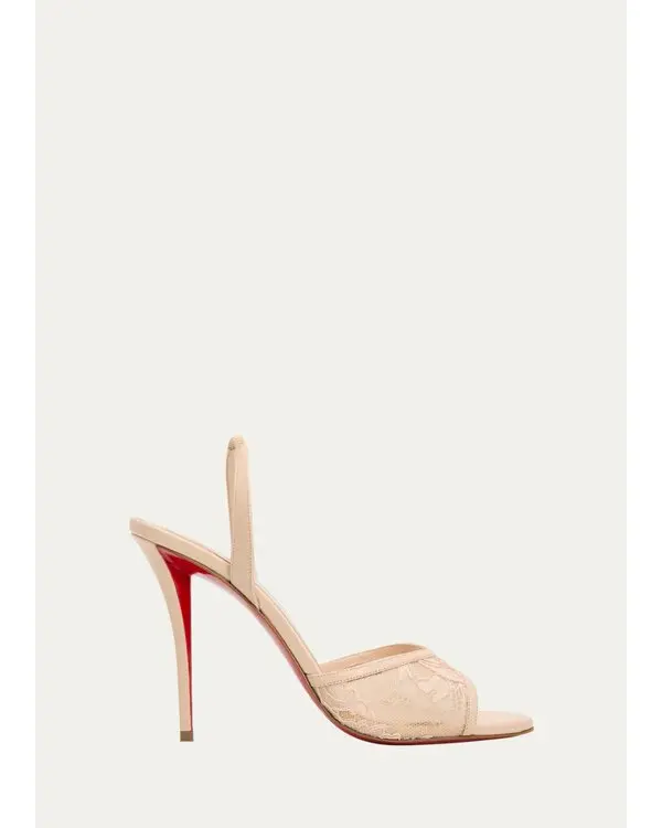 CHRISTIAN LOUBOUTIN 100mm Miss Z Lace Slingback Sandals - Light Blush