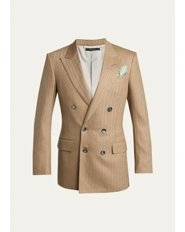 TOM FORD Herringbone Wool Stripe Double-breasted Sport Coat