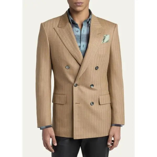 TOM FORD Herringbone Wool Stripe Double-breasted Sport Coat