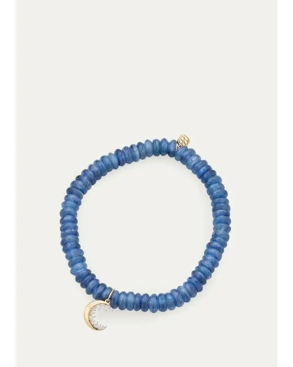 SYDNEY EVAN 14k Small Cocktail Crescent Moon On Kyanite Stretch Bracelet - Red