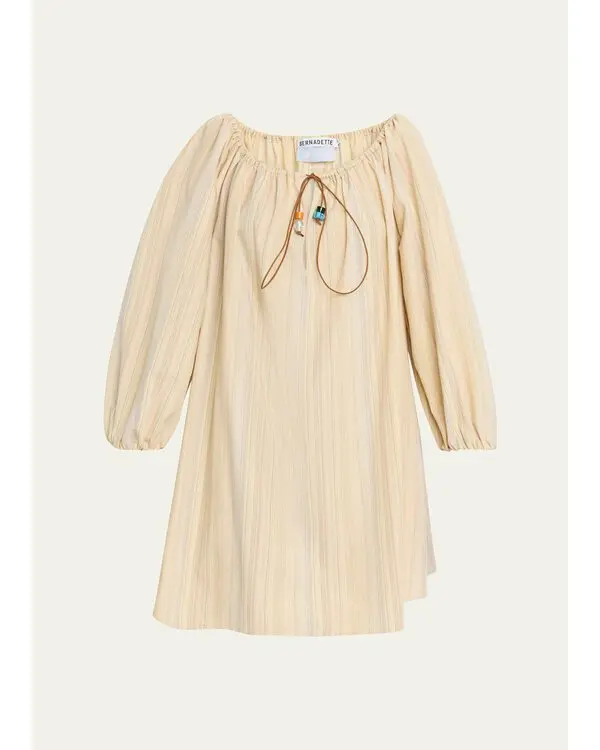 Bernadette Tie-neck Striped Cotton Long-sleeve Mini Dress - Multi Stripe