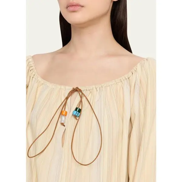 Bernadette Tie-neck Striped Cotton Long-sleeve Mini Dress - Multi Stripe