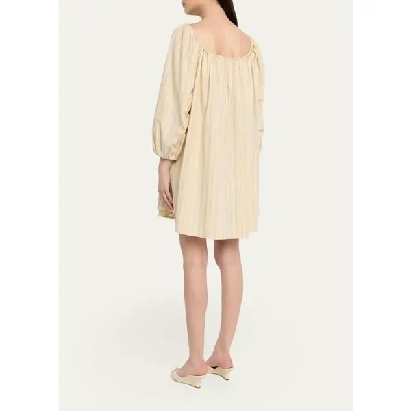 Bernadette Tie-neck Striped Cotton Long-sleeve Mini Dress - Multi Stripe