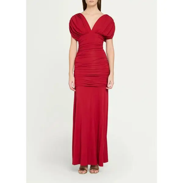 Simkhai Norvelle Ruched Cap-sleeve Gown - Lipstick