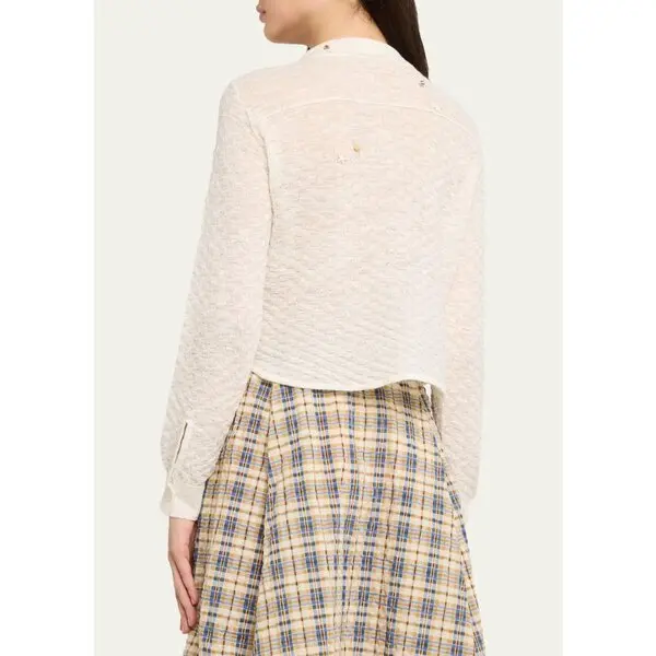 Bernadette Turner Embellished Check Linen Button-down Shirt