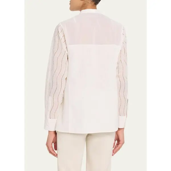 Akris Wave Broderie Anglaise Cotton Voile Blouse