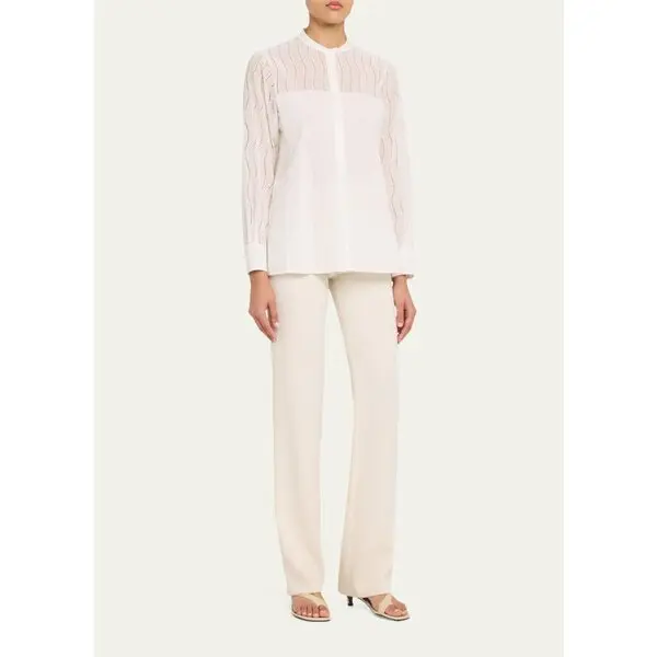 Akris Wave Broderie Anglaise Cotton Voile Blouse