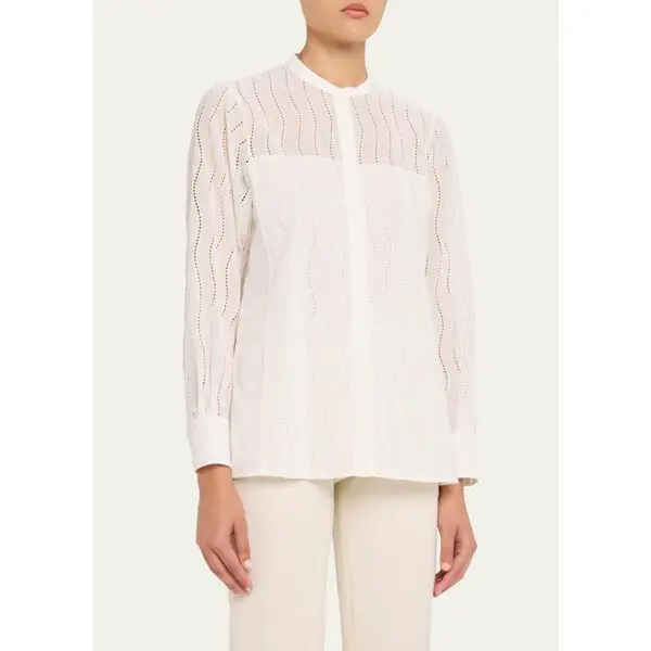 Akris Wave Broderie Anglaise Cotton Voile Blouse