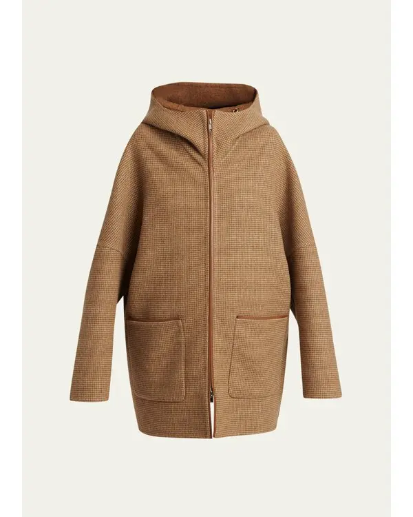 Kiton Houndstooth Wool-cashmere Hooded Overcoat