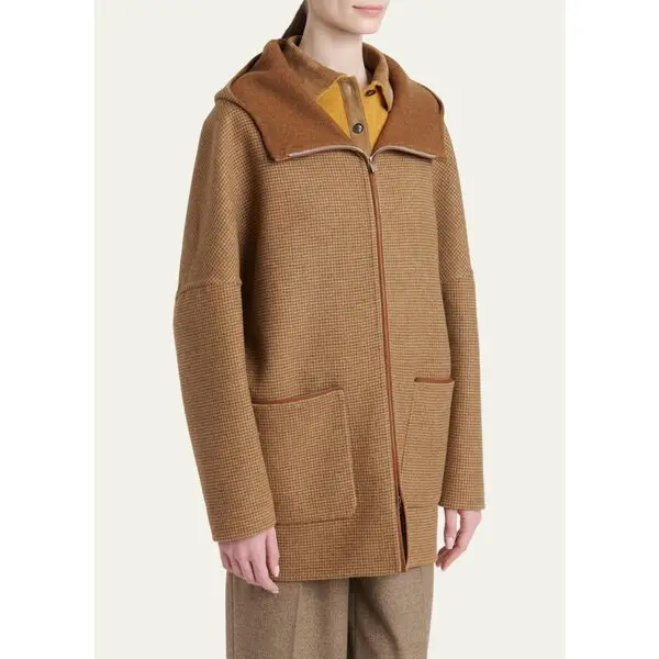 Kiton Houndstooth Wool-cashmere Hooded Overcoat