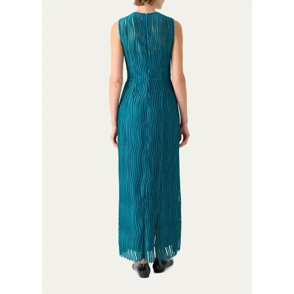 Akris Sleeveless Techno Wave Guipure Side-slits Gown - Ottanio