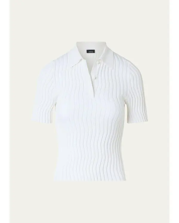 Akris Zigzag Rib Knit Short-sleeve Polo Sweater - Ecru