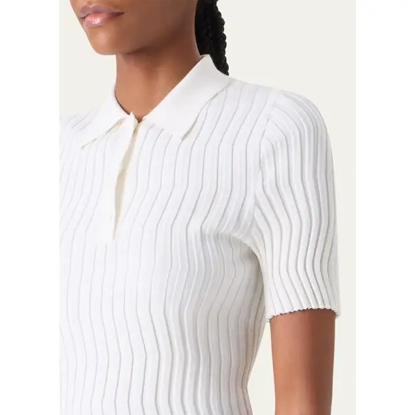 Akris Zigzag Rib Knit Short-sleeve Polo Sweater