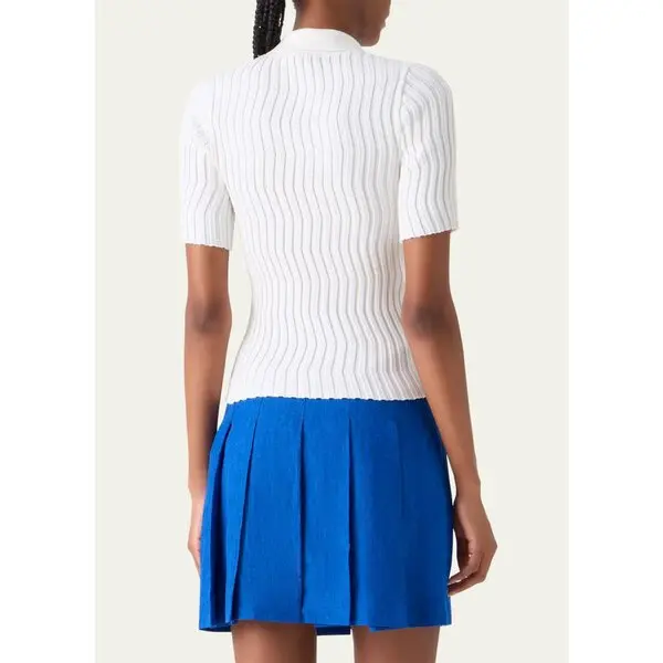 Akris Zigzag Rib Knit Short-sleeve Polo Sweater