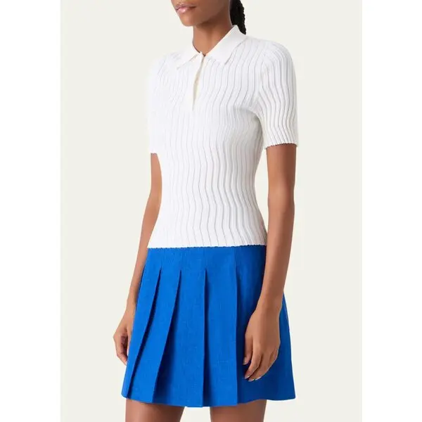 Akris Zigzag Rib Knit Short-sleeve Polo Sweater