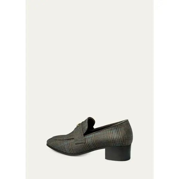 BOUGEOTTE Plaid Wool Block-heel Loafers