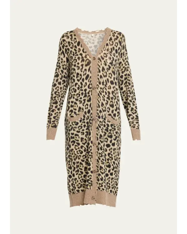 R13 Leopard-print Long Cashmere Cardigan