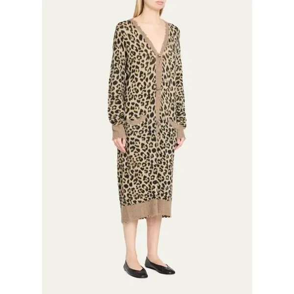 R13 Leopard-print Long Cashmere Cardigan
