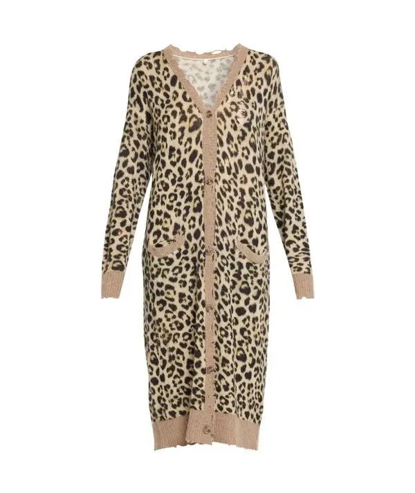 R13 Leopard-print Long Cashmere Cardigan - Light Brown